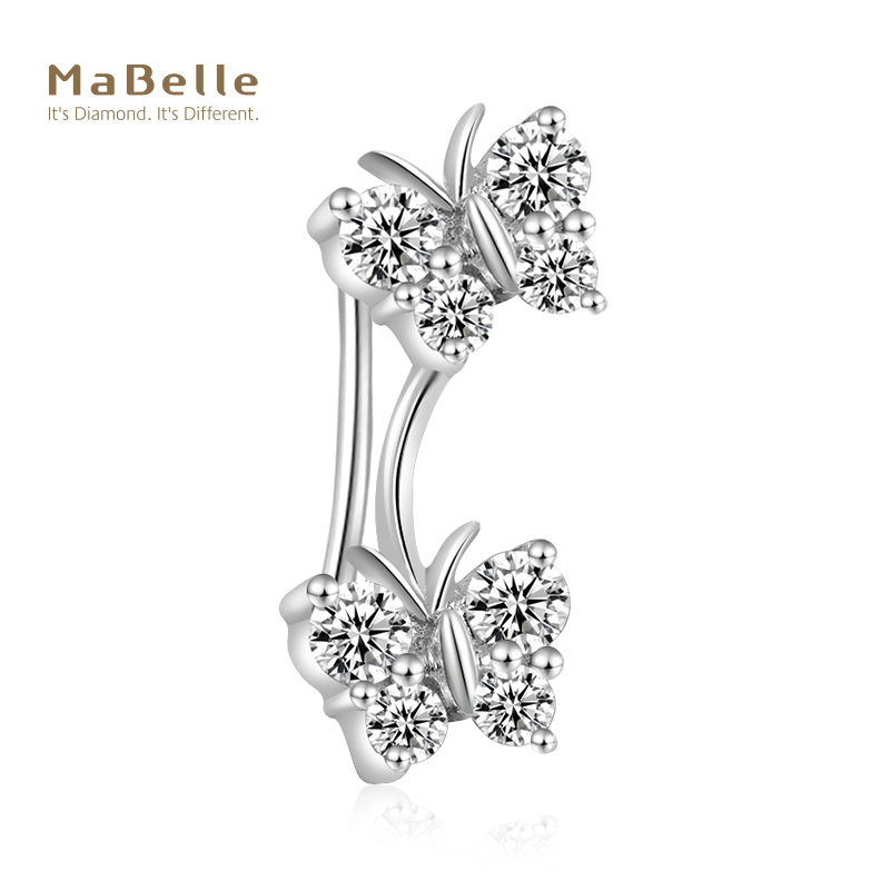 MaBelle/玛贝尔18K白金玫瑰金单边耳钉双飞蝴蝶款 18-19分_虎窝淘