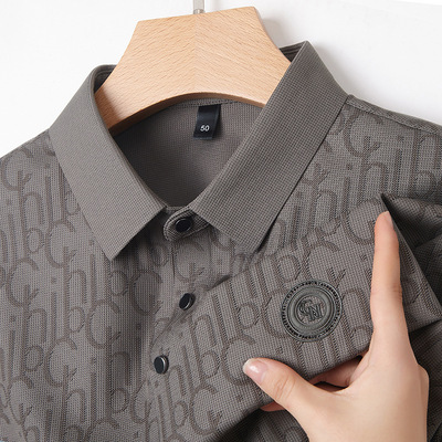 汤米乔尼顿父亲节冰丝 t恤桑蚕丝短袖t恤男夏季新款中年翻领POLO