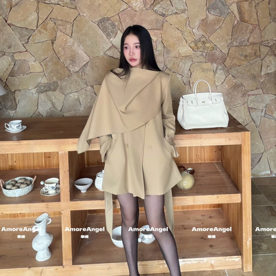 辛迪.AmoreAngel-围巾斗篷大衣秋冬季氛围感外套大衣(配腰绳)2859