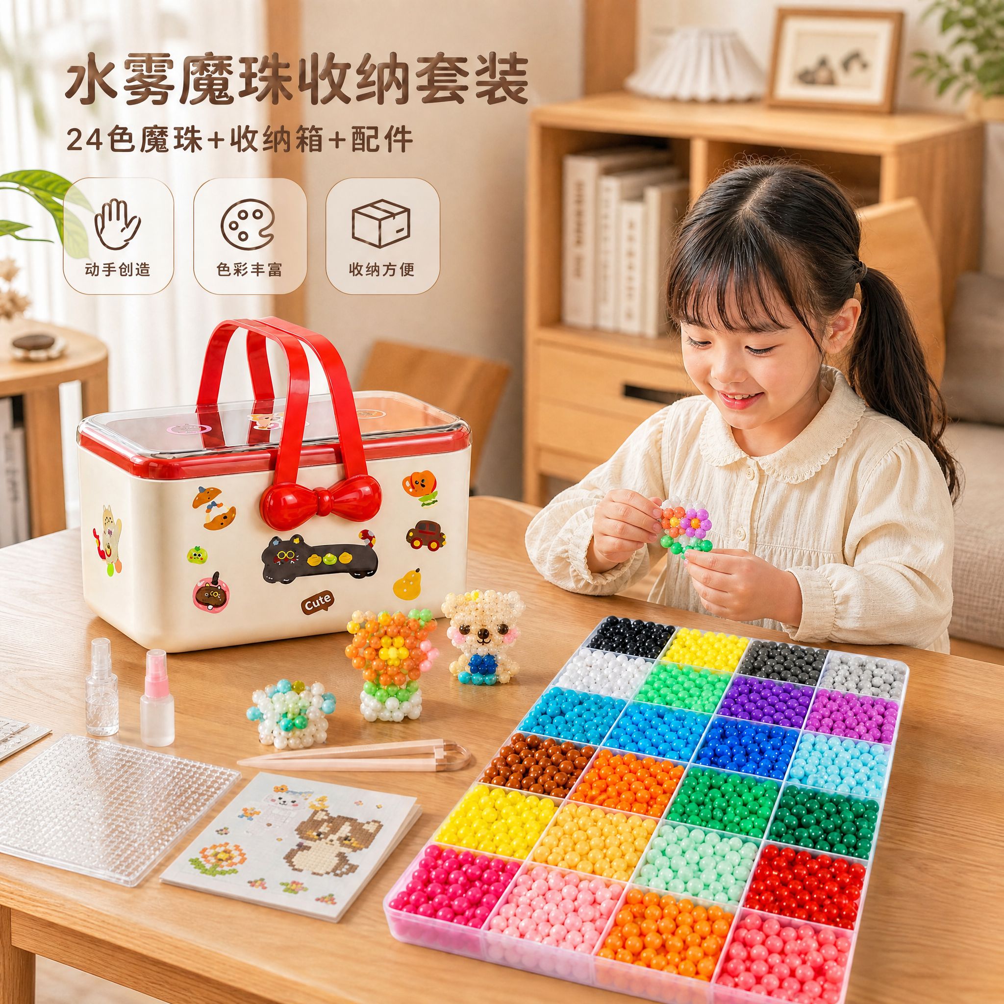 水雾魔珠全套沙画胶画女孩拼豆儿童手工diy材料包玩具神奇魔法珠