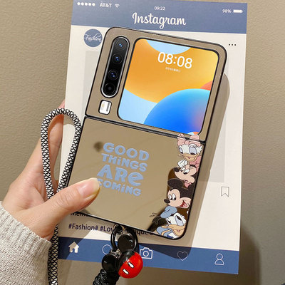 适用华为PuraX手机壳Pocket2韩风ins镜子卡通米奇唐老鸭OPPOFindN3Flip折叠屏三星ZFlip7/6/54小米mixflip2壳