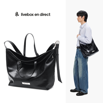 LIVEBOX牛皮斜挎包男大容量通勤包包女日常休闲单肩手提电脑包