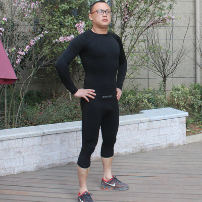 男子压缩跑步训练纯黑色七分裤