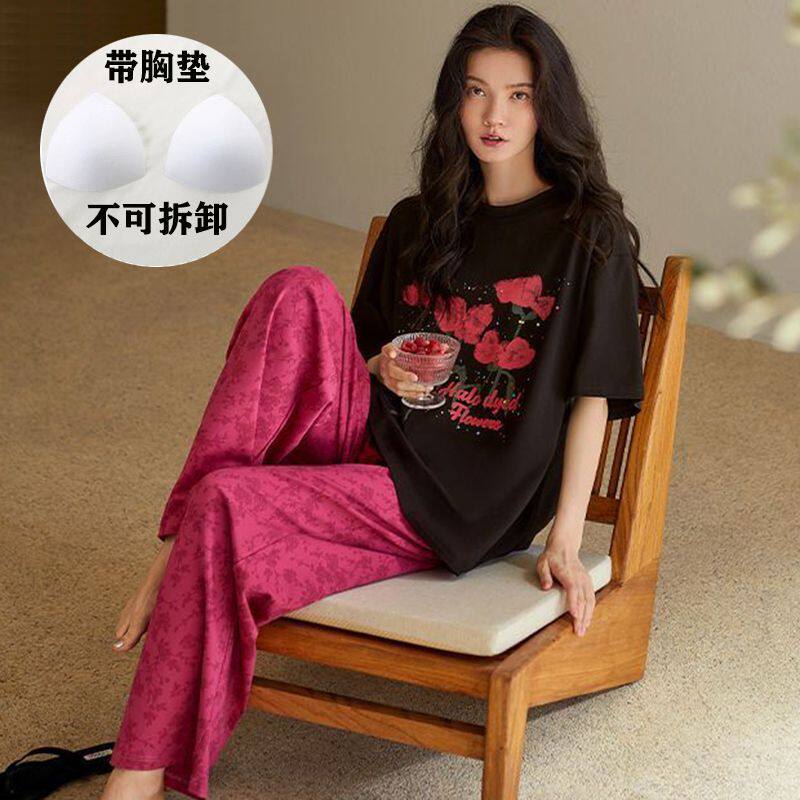 2026新款莫代尔睡衣女春夏季人棉短袖长裤可外穿大码秋家居服套装