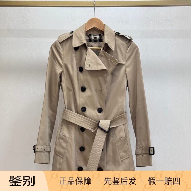 99新 Burberry 巴宝莉经典款 卡其色 双排扣中长款风衣 外套 UK6