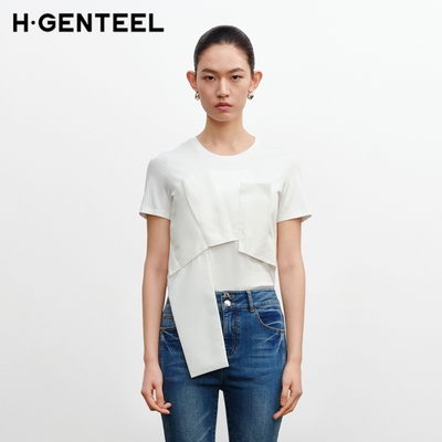 H·GENTEEL荷高24新款秋装女折叠造型下摆不规则T恤GUE32620633