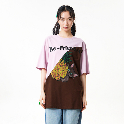 MOVEUP幻走2026夏季新款.FUN系列圆领趣味印花短袖中长款T恤女