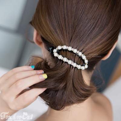 香蕉夹水钻优雅珍珠发夹