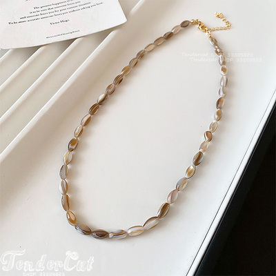 复古贝母串珠项链椭圆形