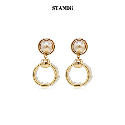 STANDii珍珠圆环耳环女金色气质高级感轻奢设计感耳钉