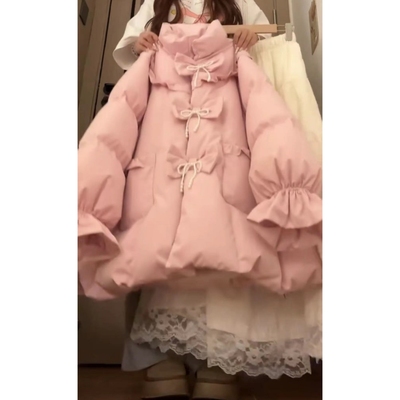 蝴蝶结珍珠棉服女冬季甜小众棉服