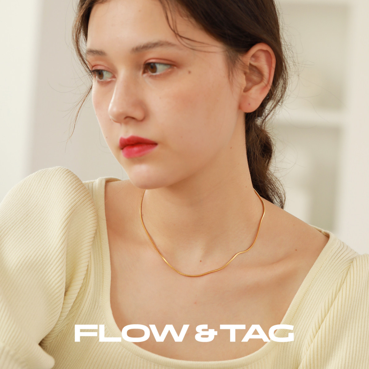 FlowTag欧美ins博主金色经典叠戴圆形镀18k金蛇骨链条锁骨链项链_虎窝淘