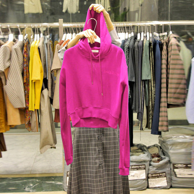 字母刺绣高腰短款时尚套头卫衣