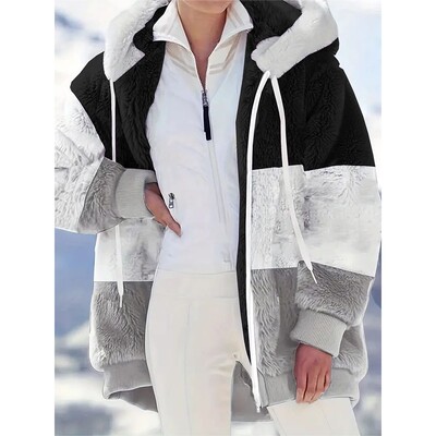 Plus Size Autumn and Winter New Plush Colour Hitting Hooded