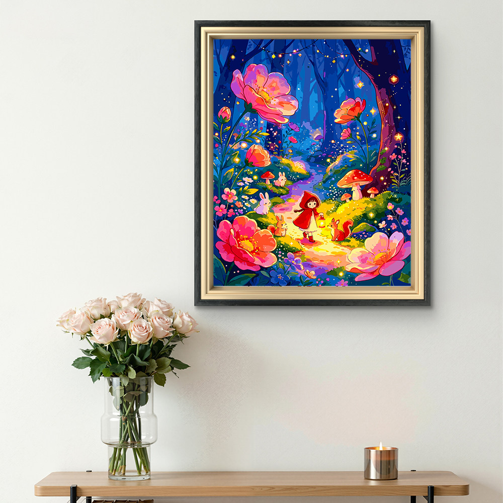 宝藏湾 数字油画diy小红帽的星光森林多色肌理填充油画高还原装饰