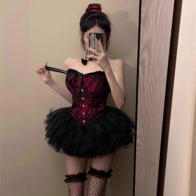 性感辣妹万圣节服装穿搭cos抹胸纯欲风上衣显瘦蓬蓬连衣裙禁欲系