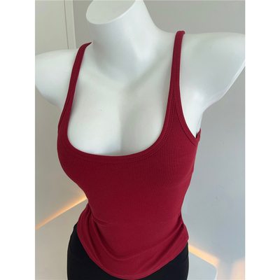 LuLu吊带 自带胸垫显胸大 复古红显瘦工字背心 外穿打底上衣 夏女
