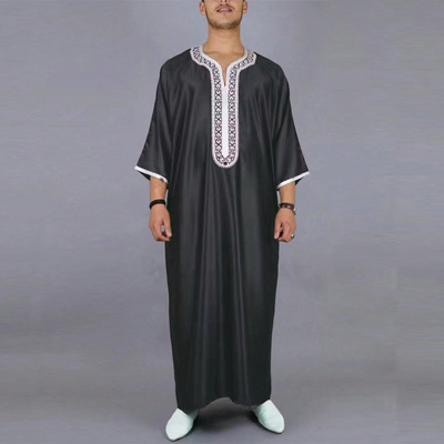 男士立领刺绣穆斯林迪拜长袍袍子