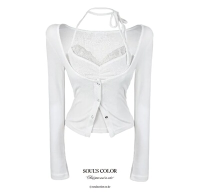 Shawne 26s春新韩国正品代购 小众蕾丝背心拼接纽扣显瘦甜美T恤