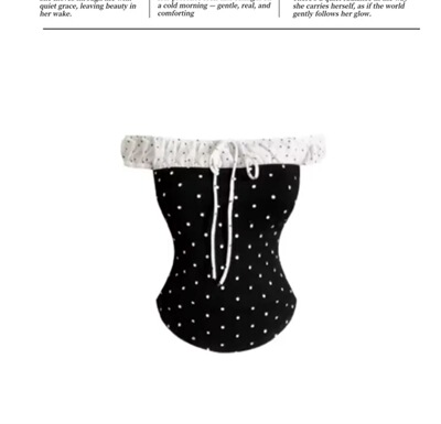 Shawne 26s春新韩国正品代购 小众波点图案胸前系带露肩短袖T恤