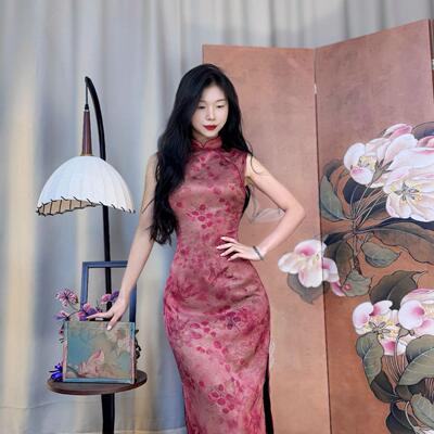 秋辞香~韵别处  无袖 高级定制国风改良修身中长款旗袍连衣裙