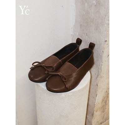 YC复古单鞋女植鞣羊皮圆头蝴蝶结