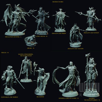 【邪龙教团】人类 龙裔 英雄 术士 骑士 刺客DND桌游跑团战棋模型