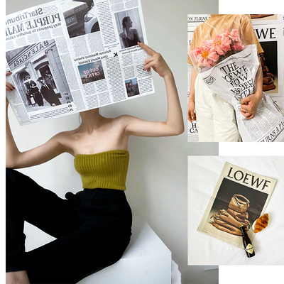 ins英文手拿大尺寸报纸杂志拍摄