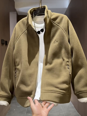 摇粒绒秋季新款男士时尚简约外套双面摇粒绒保暖上衣拉链休闲夹克
