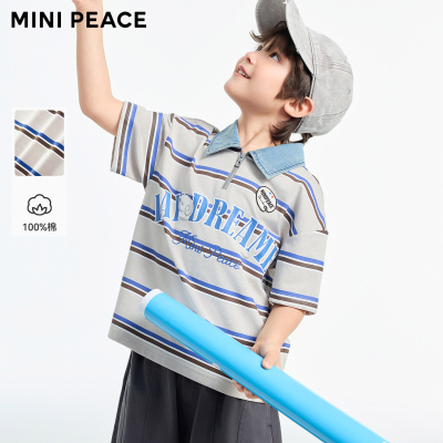 【专柜同款】MINIPEACE太平鸟童装男童POLO衫短袖T恤拼接牛仔夏装