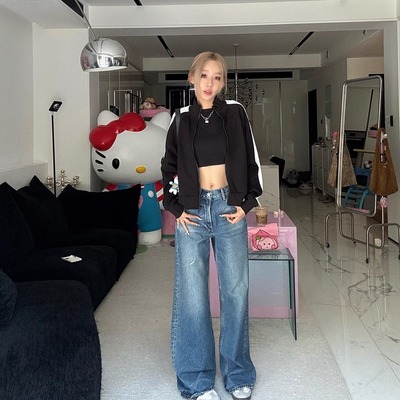 OhMeTellRose复古水洗牛仔裤