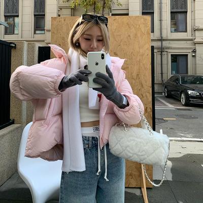 JN同款粉色短款连帽羽绒服