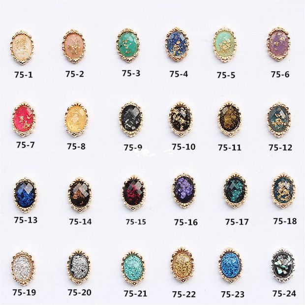 两颗 美甲合金饰品75日式树脂椭圆金箔超闪金属底座指甲百搭配饰