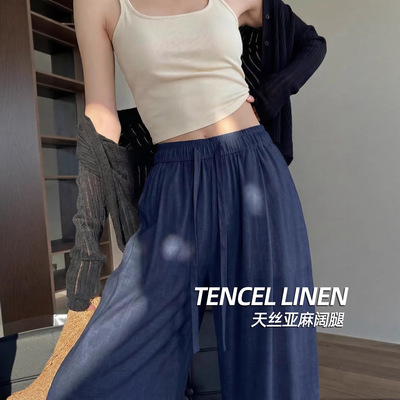 Women's Navy Blue Tencel Linen Pants 2026 Summer Collection