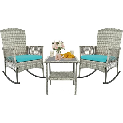 3 Piece Patio Conversation Set, Outdoor Rocking Chairs Set