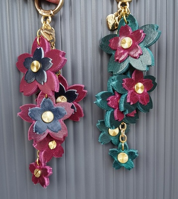 牛皮钥匙扣樱花挂件真皮小挂件