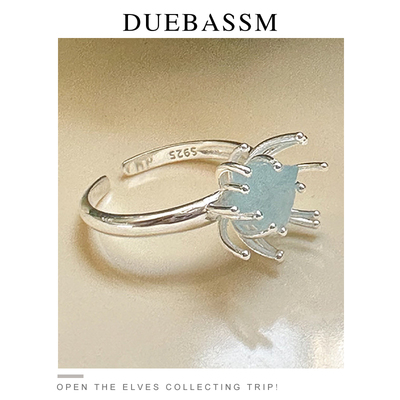 DUEBASSM通体S925纯银戒指个性海蓝宝原石冷淡风特别高级食指戒女