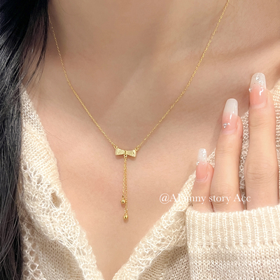 纯银S925银蝴蝶结项链女