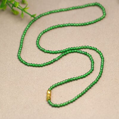 冰种辣绿天然A货翡翠珠子项链