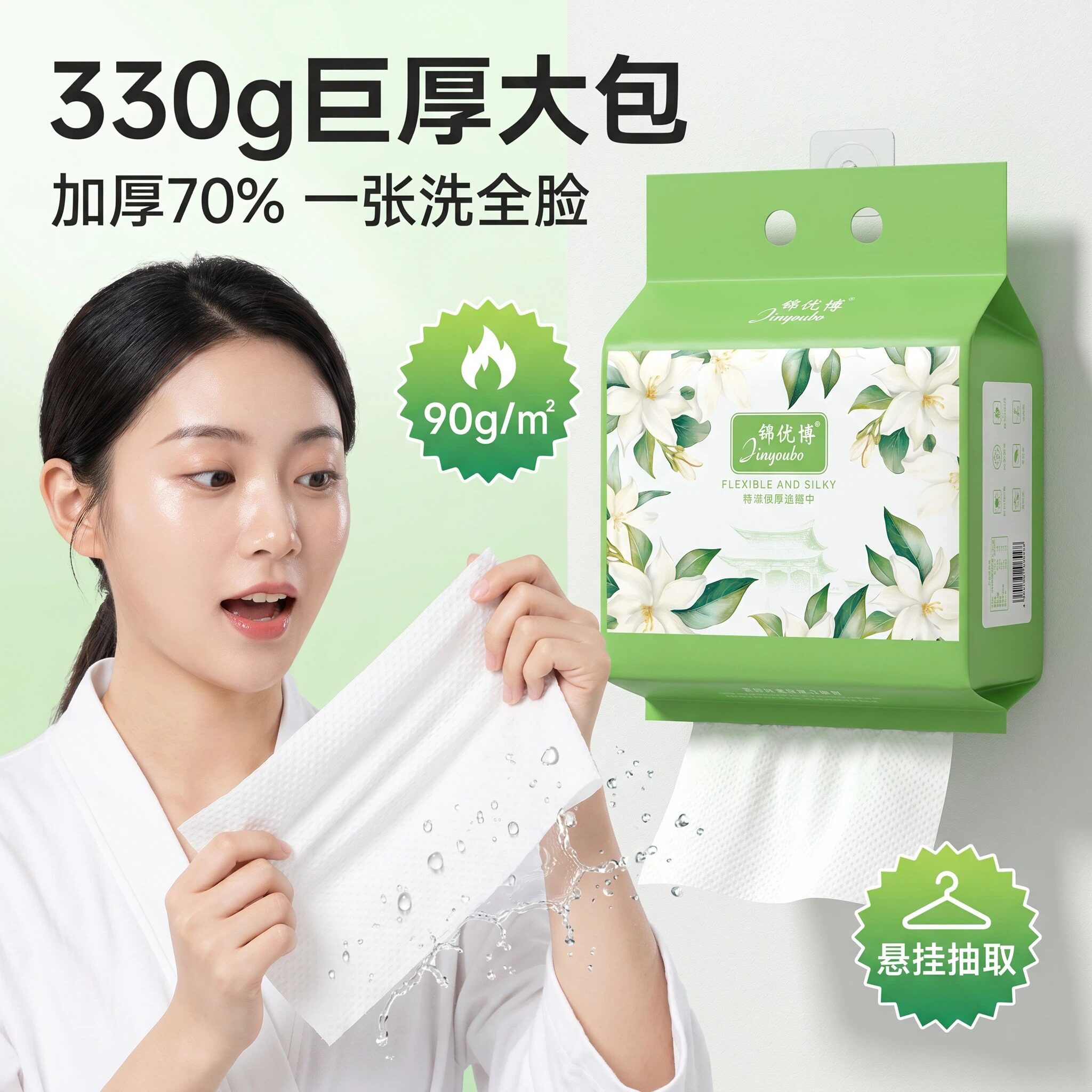 锦优博孕婴悬挂式一次性珍珠纹洁面巾洗脸巾棉柔巾纯棉100%新疆棉