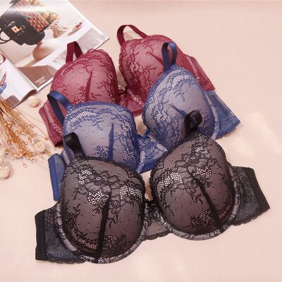 欧美原单蕾丝内衣提花钢圈薄款文胸 70ACE75BE80ACDE85ABCDE90BCD
