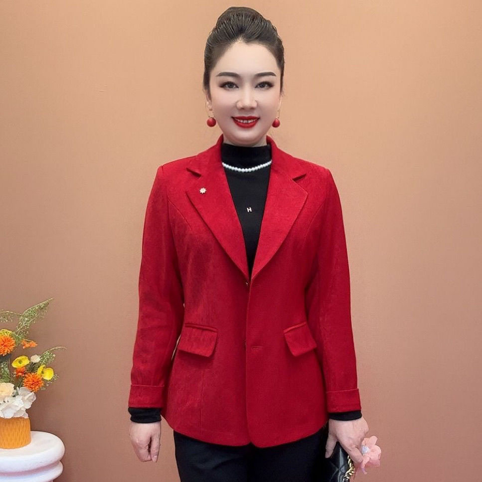 网红爆款名媛短款西服外套女2025春秋款两粒扣小西服糖果色酒红色