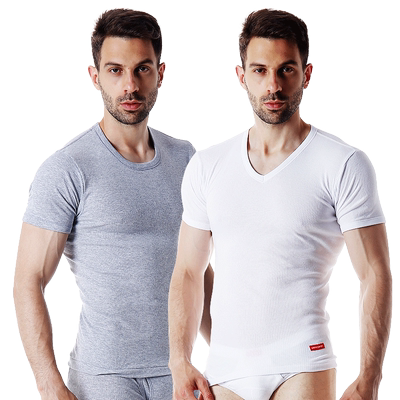 男士短袖圆领白色汗衫