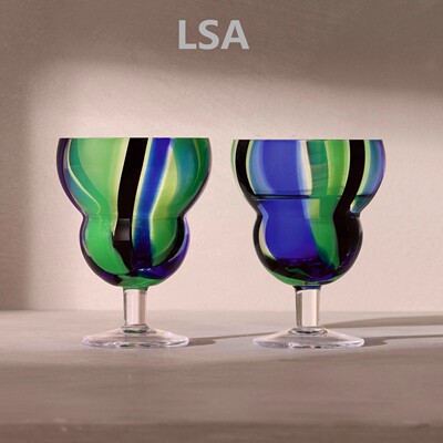 英国LSA进口彩色玻璃水杯高脚红酒杯水壶高颜值创意复古高脚杯