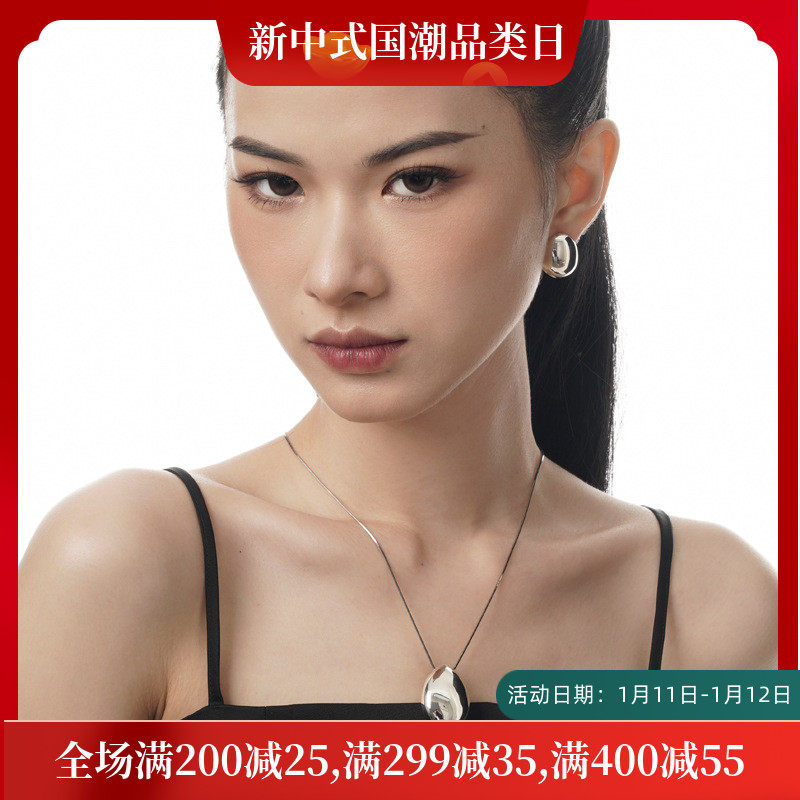 2023新品爆款重工水滴蛋面毛衣链饰品女S925纯银大光面高级感项链_虎窝淘