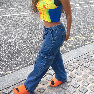 深色休闲牛仔欧美工装裤直筒