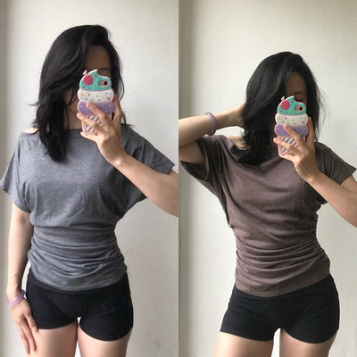 Morningoolala  一字肩蝙蝠袖运动瑜伽健身短袖上衣 女