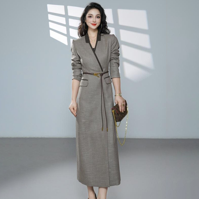 J-ME高端职业连衣裙女秋季气质长袖裙子职业播音主持人正装连衣裙