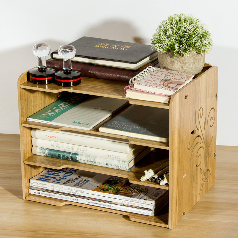 办公用品桌面收纳整理盒木质创意多层置物架文件架多功能档案盒a4_虎窝淘