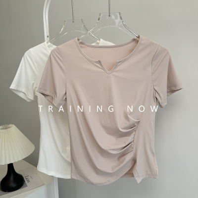 宽松速干运动短袖女夏季气质V领
